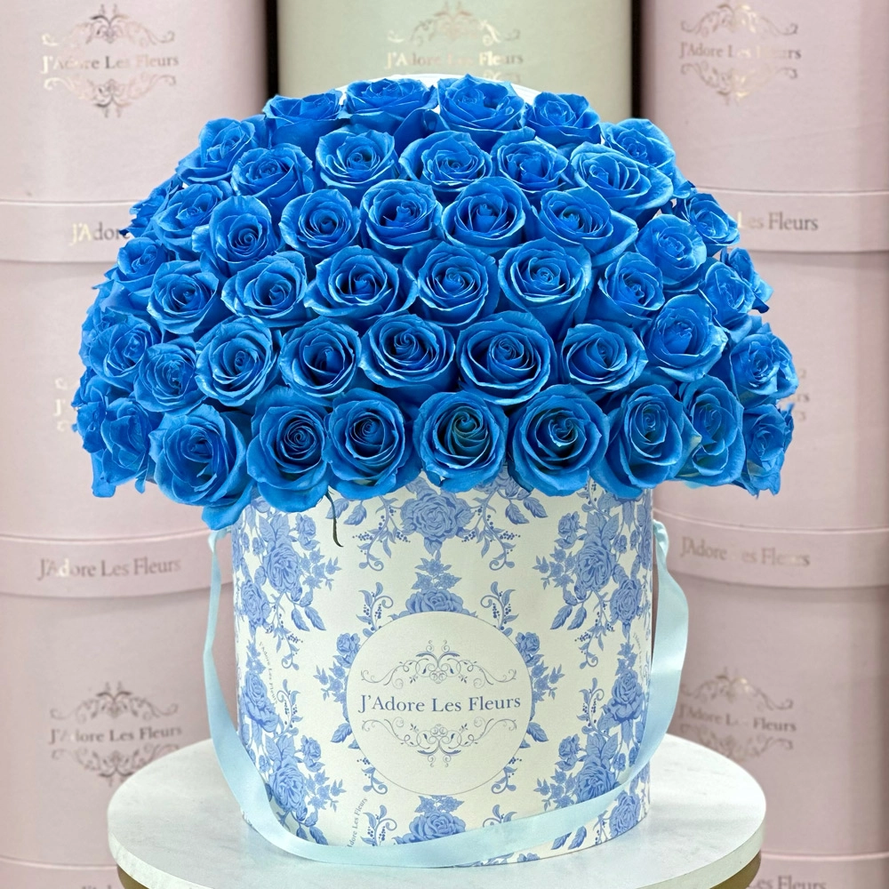 Signature Sky Blue Dyed Rose Box - JLF Roses Delivery in